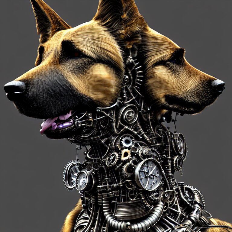 Lexica - Steampunk cybernetic biomechanical german shepard, front ...