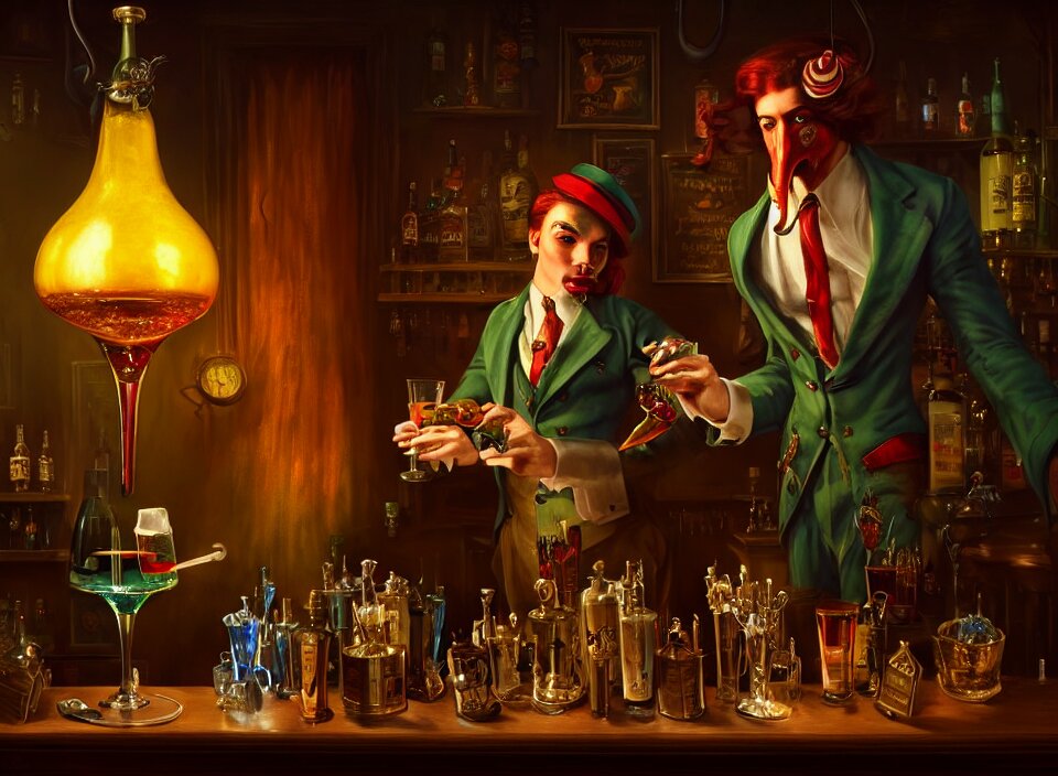 Lexica - Parrot anthro as dapper bartender, dimly-lit cozy tavern ...