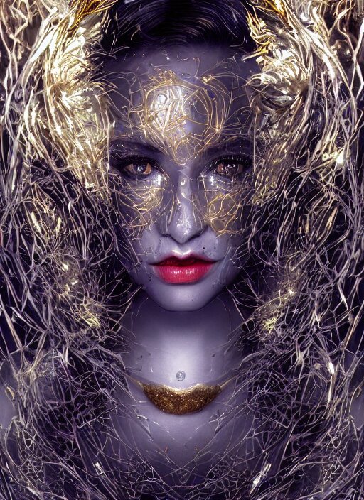 Lexica - Glowing silver and golden elements, full close-up portrait, vector dark witch from ...