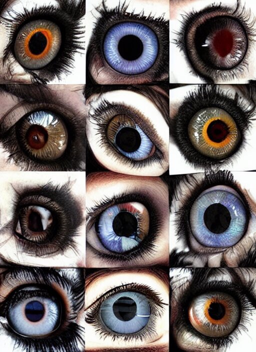 Lexica - Grid montage of cube shaped eyes cubes, square shaped black ...