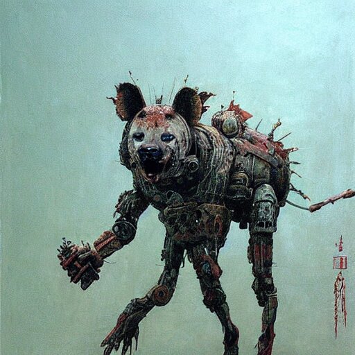 hyena robot, cyberpunk, highly detailed quadrupedal cyborg, beks ...