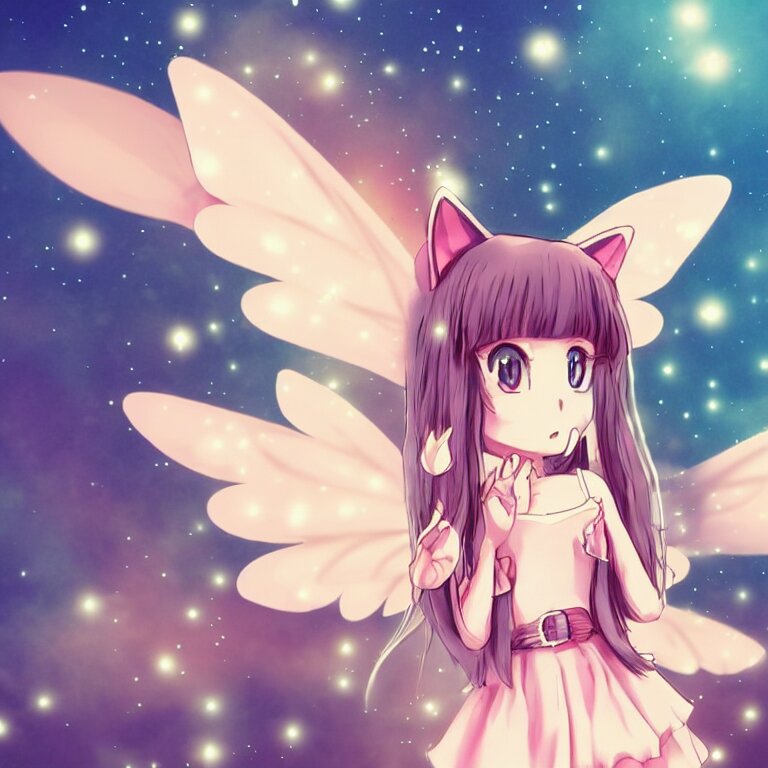 Lexica - Cute, full body, female, anime style, a cat girl with fairy ...