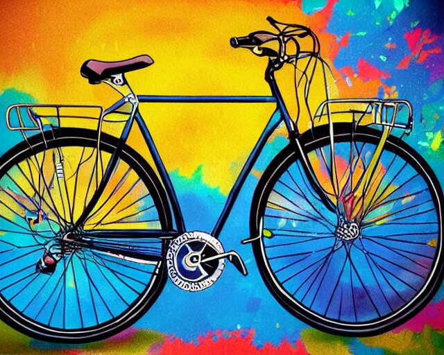 Lexica - A colorful bicycle in front of a yellow background, full shot ...