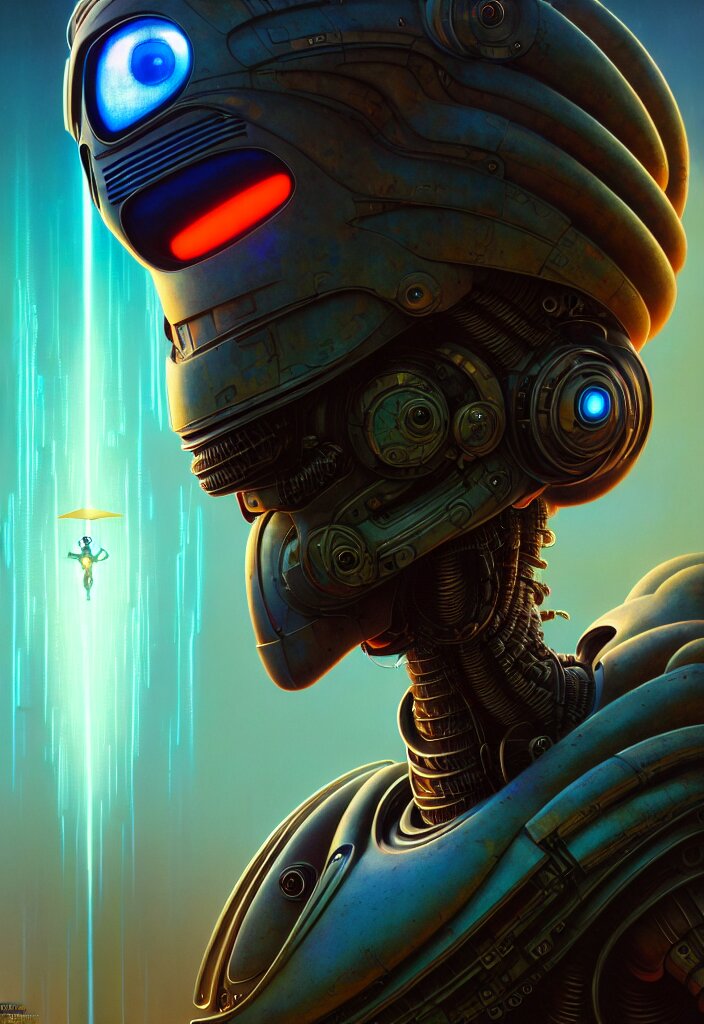 cinematic portrait of cute robot, faded colors, exotic alien fea ...
