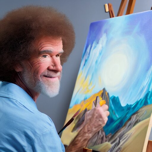 Lexica - A closeup photorealistic photograph of bob ross working on a ...