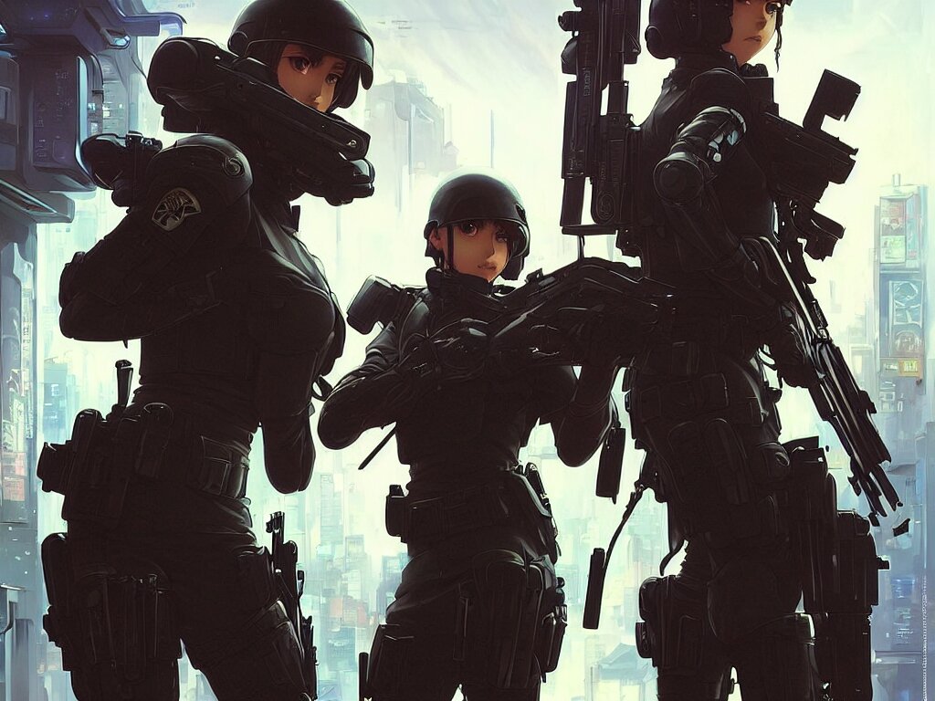 Lexica - Anime key visual of a young female swat officer fighting male ...