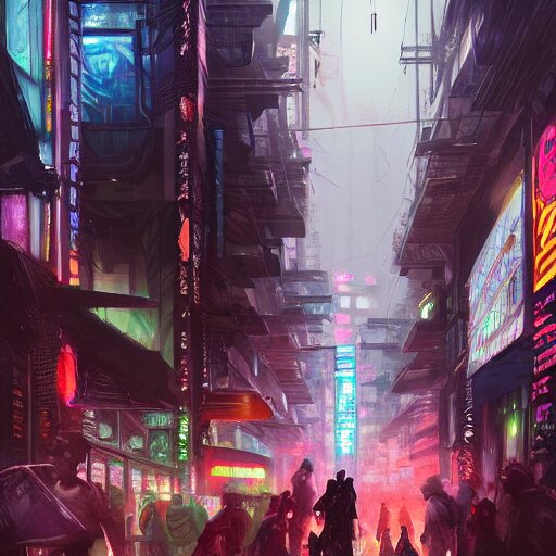 Lexica - Overly crowded street of a cyberpunk city, rain, harsh neon ...