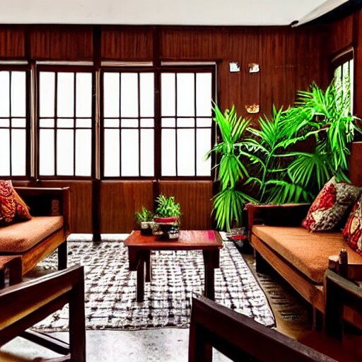 living room interior design with assamese traditional gamosa tex ...