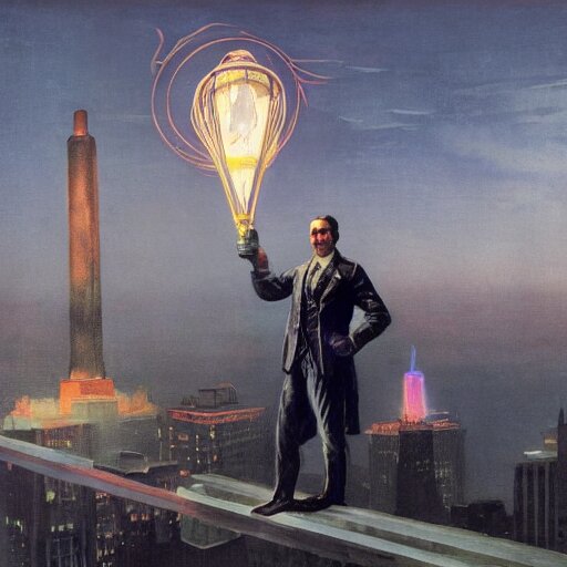 Lexica - Bioshock thunder magnate Nikola Tesla atop the skyscraper ...