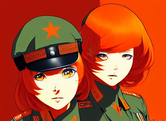 Lexica - Anime girl with orange hair in the soviet military form, manga ...