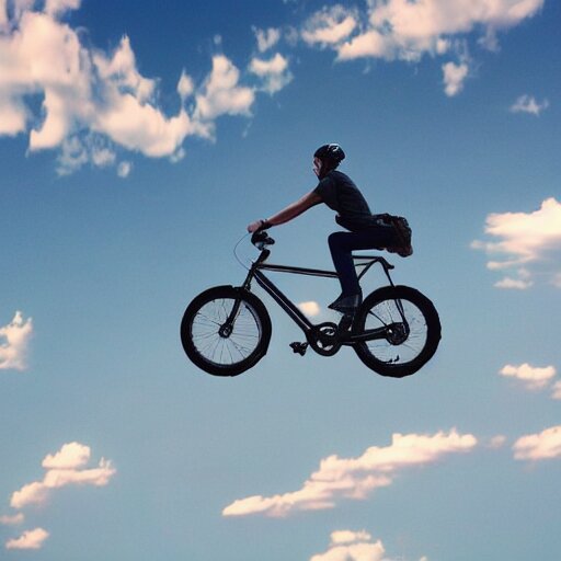 Lexica - A flying bike, the bike is flying in the air, the photo was ...