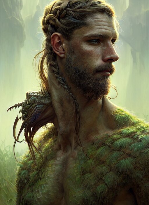 Lexica - Handsome rugged half-lizard adventurer, reptile skin, swamp ...