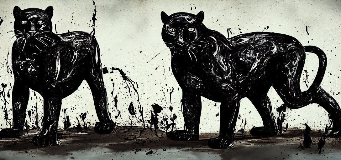Lexica - A panther, made of tar, in a suburban backyard, sticky, full ...