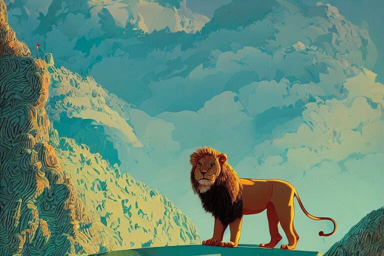 Lexica - New Yorker cartoon of: “Adorably cute portrait of Lion on top ...