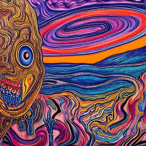 a hyper - detailed fine painting of the scream of paranoia and f ...