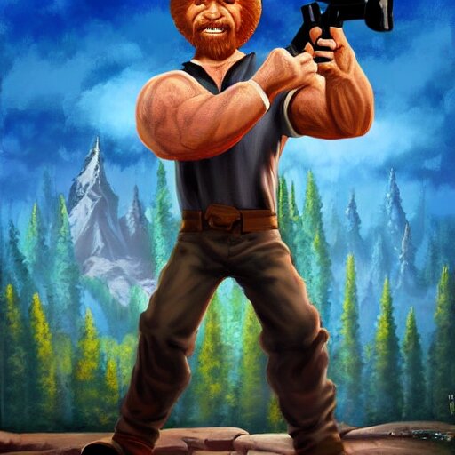 Lexica - Bob ross in the style of duke nukem, full body, holding ...