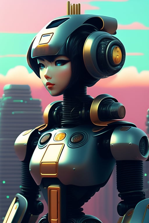 Cute Girl Robot Drawing