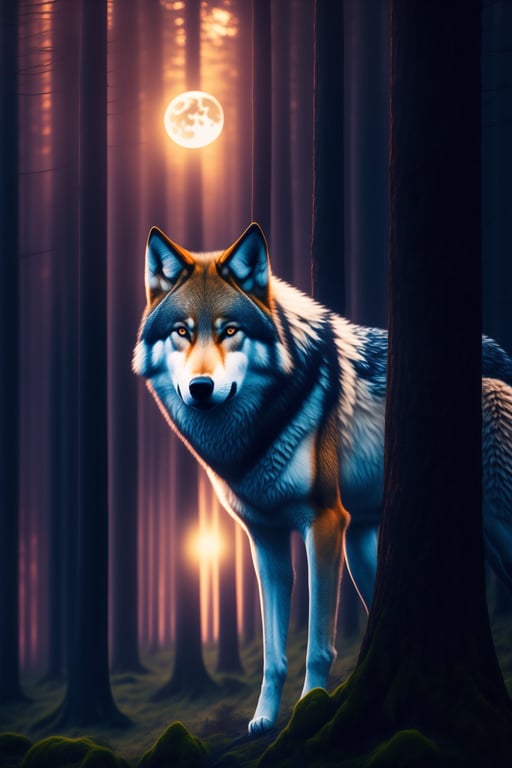 Wolf With Moon And Stars