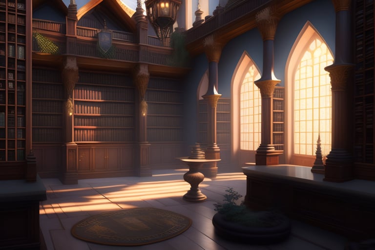 Lexica - steampunk library with a giant fireplace