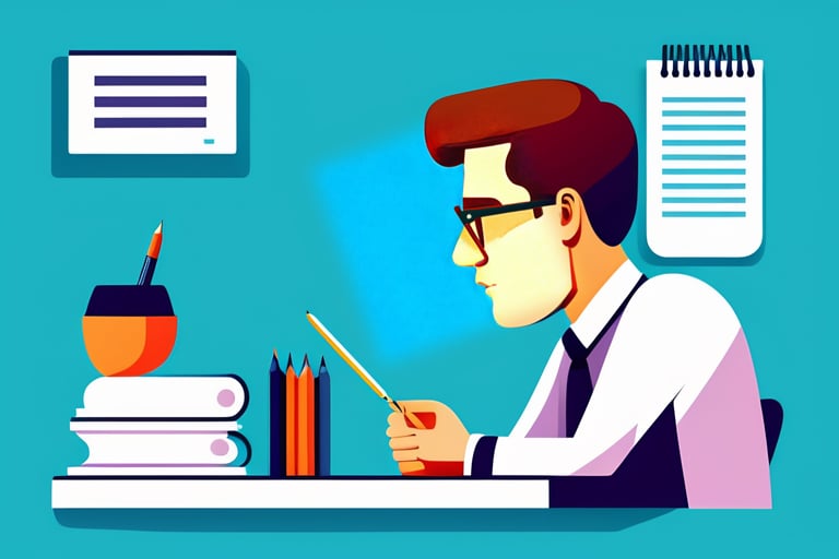 Cartoon Man Writing Letter