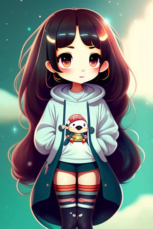 Cute Cartoon Girl With Long Hair