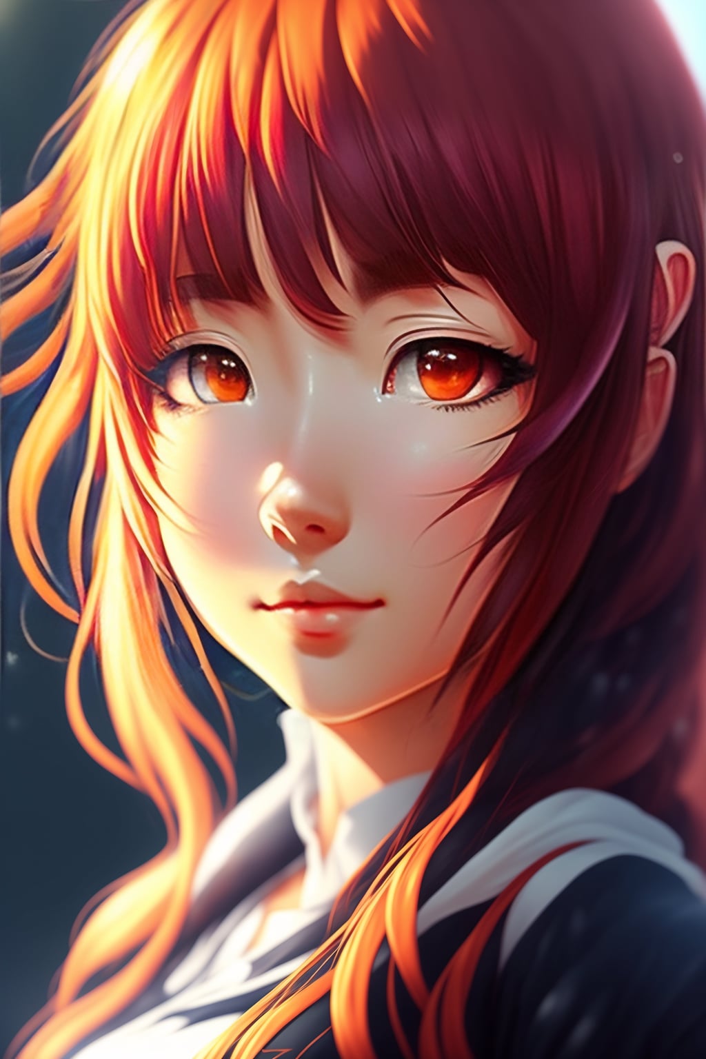 Anime Girl With Orange Hair And Red Eyes