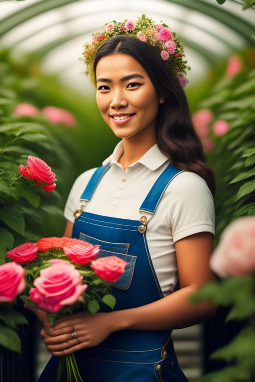 Lexica - photo portrait of a female gardener in a greenhouse