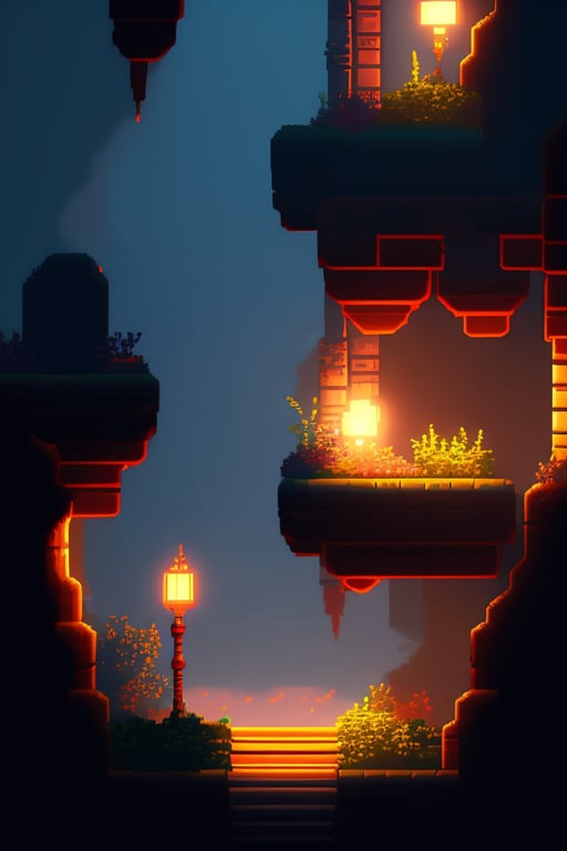 Lexica - dark pixelated dungeon with sunlight and plants