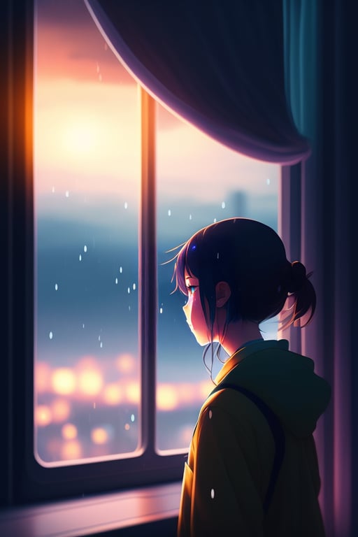 Anime Girl Looking Out A Window