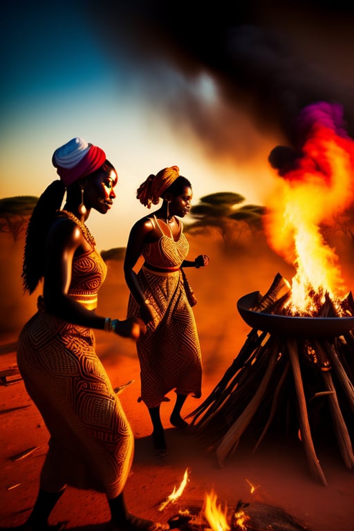 African People Dancing Around Fire