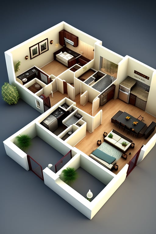 Small House Plans 3 Bedrooms 3d