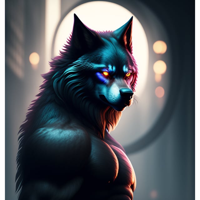 Black Werewolf With Blue Eyes