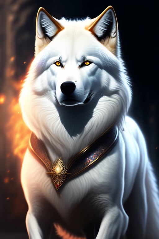 Realistic White Wolf With Wings