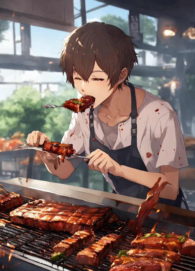 Lexica - anime boy eat sushi with chopsticks