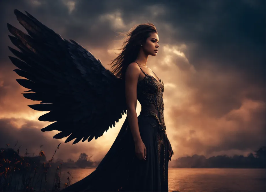 Lexica - black angel wings flapping