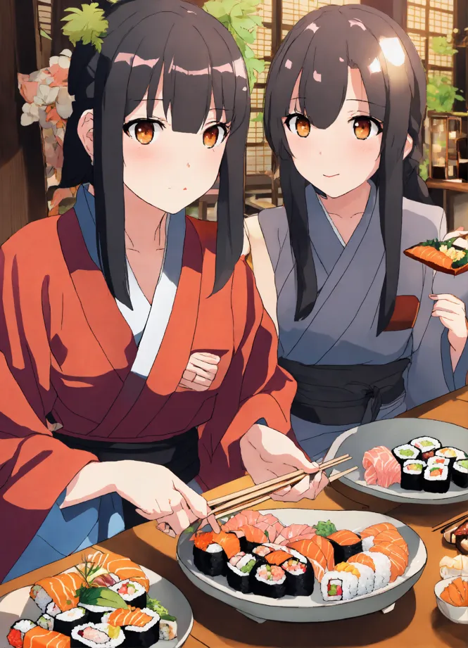 Lexica - anime boy eat sushi with chopsticks