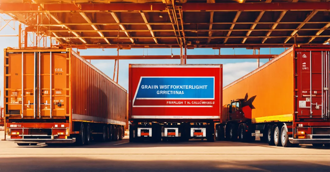 Lexica - trucks with trailers at a checkpoint of a customs terminal
