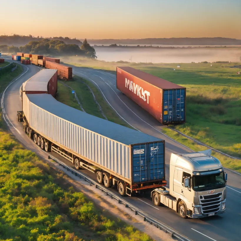 Lexica - trucks with trailers at a checkpoint of a customs terminal