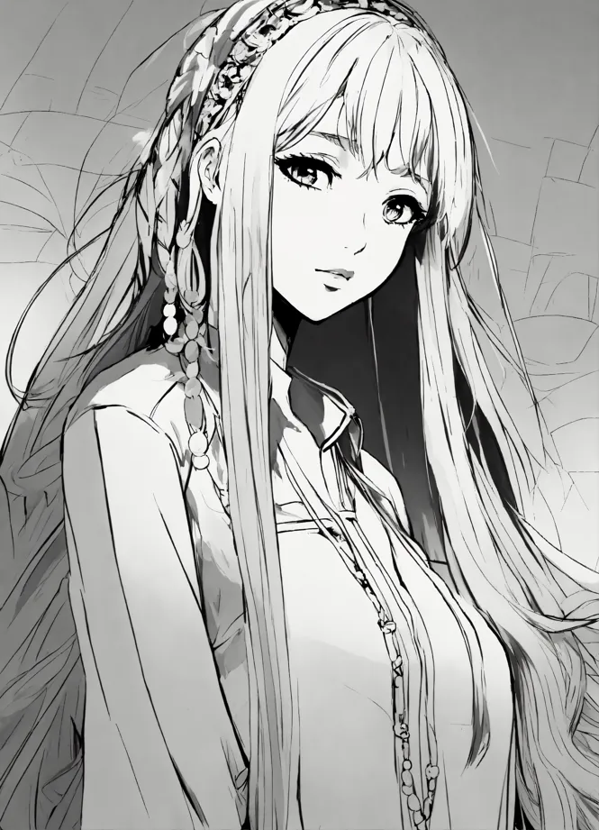 Anime Girl Lineart Long Hair
