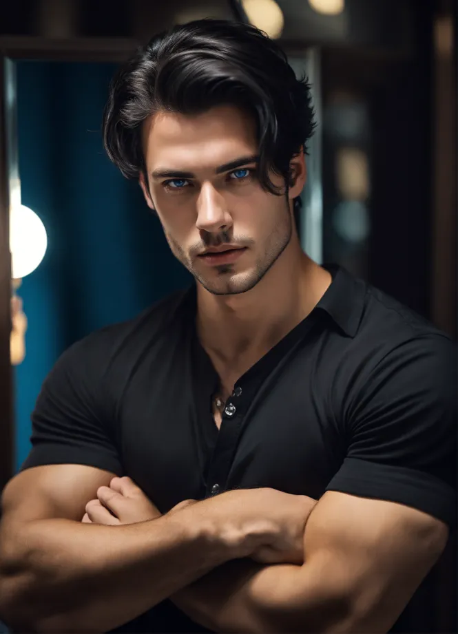 Lexica full body slim young man with black hair and white skin