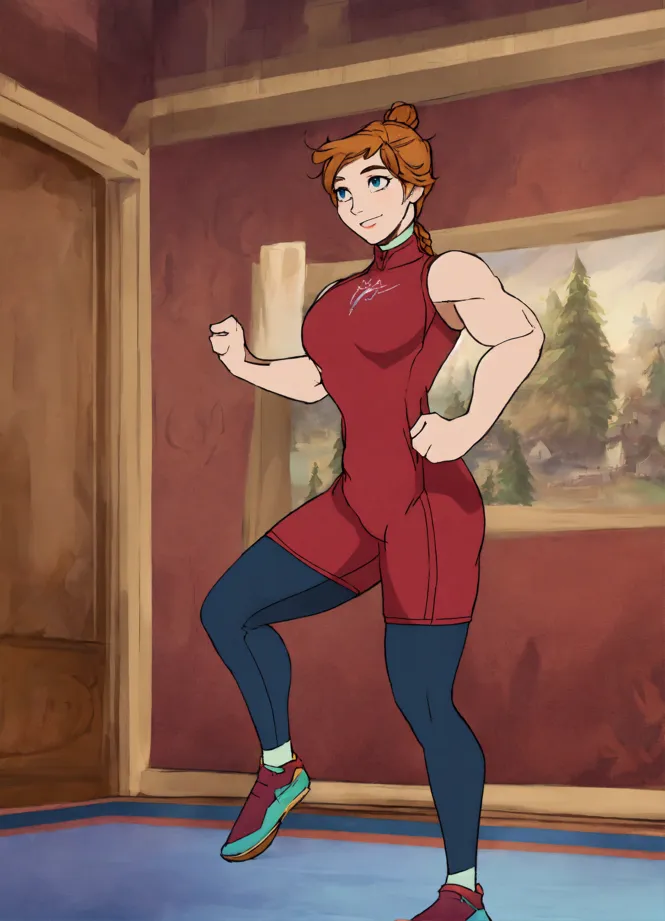 Lexica - muscle female teacher and muscular students in a sute and high heels