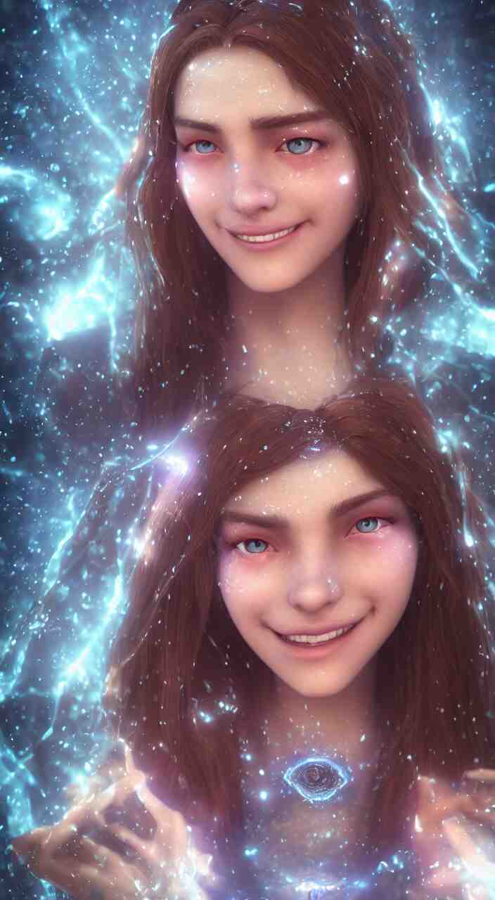 Teenage female Mage, outdoors lighting, astral background, symme ...