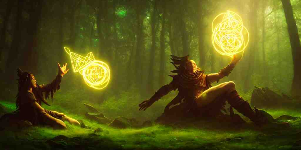magic : the gathering art of a mythical forest god rolling a d 6 ...