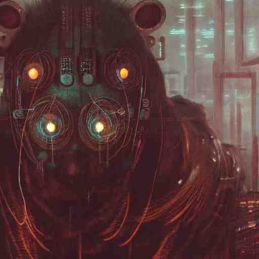 cyberpunk dystopian cyborg hyena, wires and glowing lights, beks ...