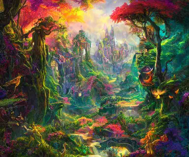 a mystical wonderland, high fantasy, magical elements, vibrant c ...