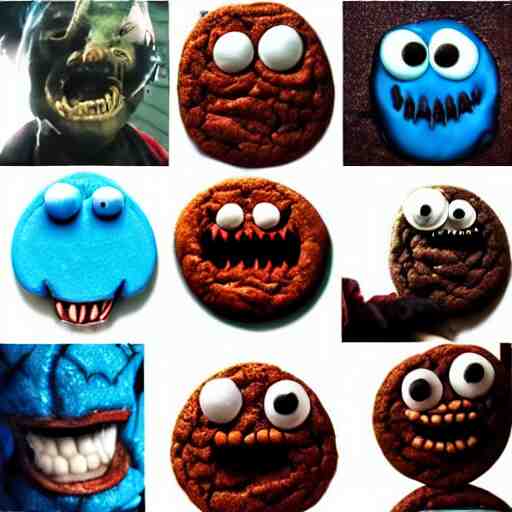 demonic cookie monster, evil, portrait, scary, creepy. detailed ...