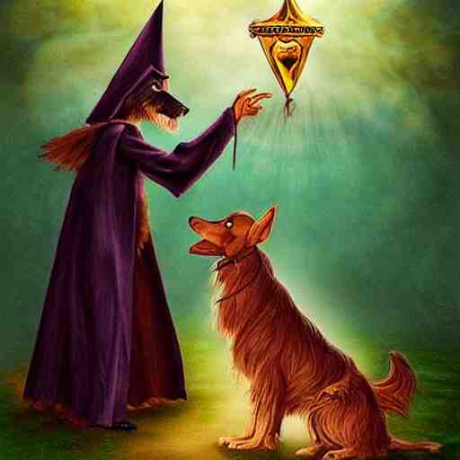 wizard dog as magic wizard casting spell surreal art - Arthub.ai