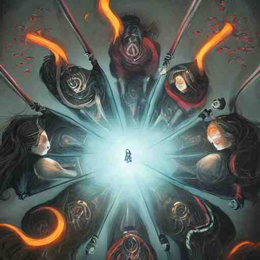 female acolytes using demonic summoning circle to summon a demon ...