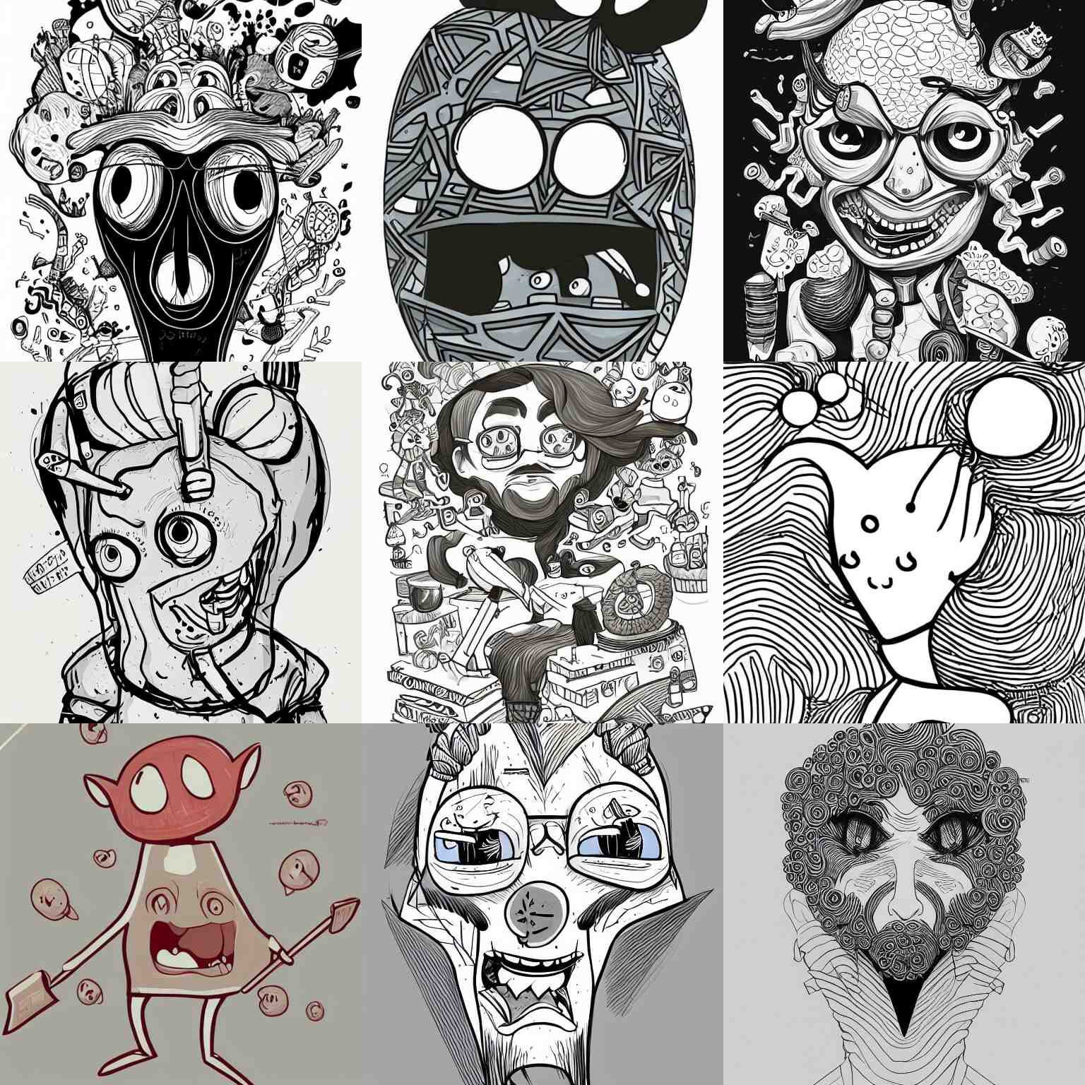 weird funny illustration, simplified line art on white backgroun ...