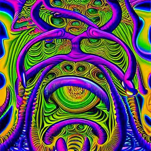 the incredible hulk becomes a fractal, painted by alex grey. psy ...